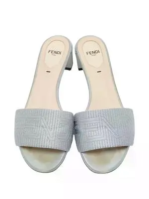 Fendi Ff Logo-embroidered Block-heel Sandals - Grey