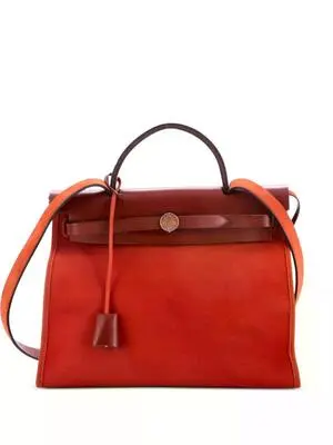 Hermès Herbag Zip Leather And Toile Shoulder Bag - Red