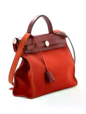 Hermès Herbag Zip Leather And Toile Shoulder Bag - Red