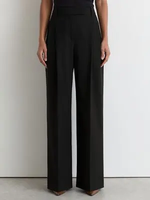 REISS Wool-blend Wide-leg Pleated Trousers - Black