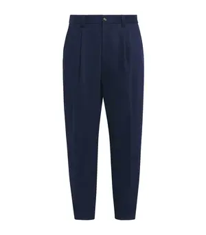 Eleventy Cotton-cashmere Pleated Straight Trousers - Blue