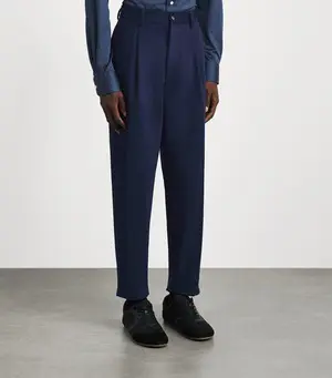 Eleventy Cotton-cashmere Pleated Straight Trousers