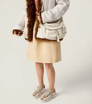 Miu Miu Linen Frayed-logo Mini Skirt