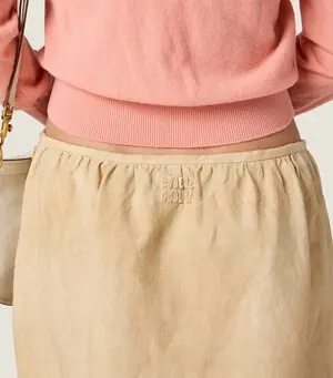Miu Miu Linen Frayed-logo Mini Skirt
