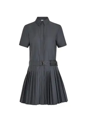 Loewe Pleated Belted Cotton-blend Mini Dress