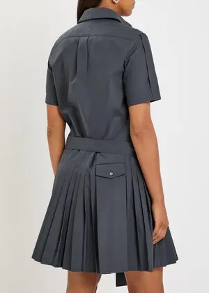 Loewe Pleated Belted Cotton-blend Mini Dress
