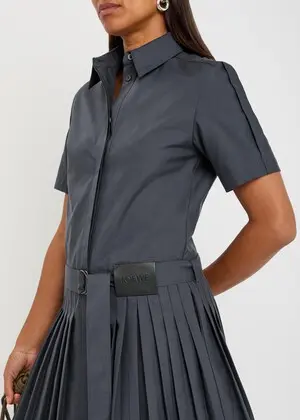 Loewe Pleated Belted Cotton-blend Mini Dress