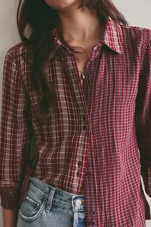 We The Free Benny Slim Plaid Button-down - Rust Red Combo