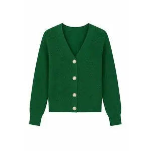 YUMI Relaxed Fit Cardigan With Stitch Detail - Green