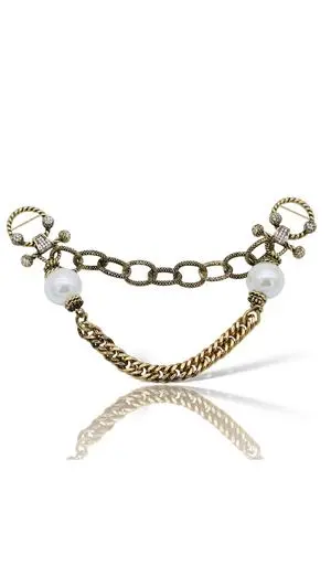 BAYEMEYC Perla Pearl Chain Brooch - Gold