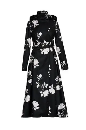 RAINSISTERS Floral Double Breasted Coat: Ivory Shadow - Black