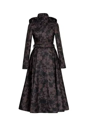 RAINSISTERS Winter Coat In Floral: Winter Brocade Dusk - Brown