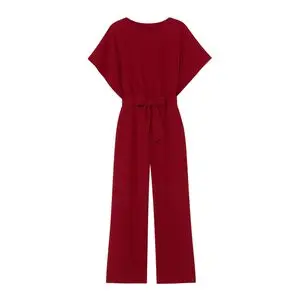 YUMI Batwing Stretch Jumpsuit In Burgundy - Red