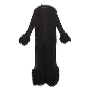 JENNAFER GRACE Penny Deluxe Baroque Velvet Faux Fur Jacket - Black