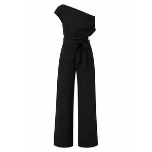 YUMI Ruched Stretch Jumpsuit - Black