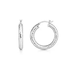GOLD & HONEY Hammered Hoop Earrings - Silver