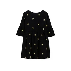 YUMI Cosmic Embroidery Cord Tunic Dress - Black