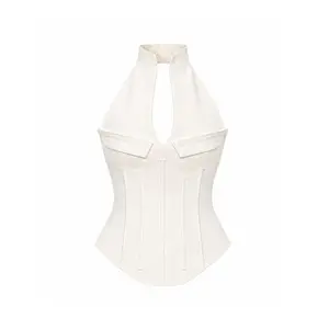 KHRIS K Khris Joy Denim Halter Top
