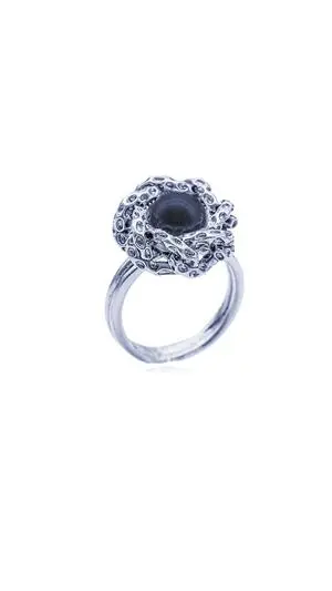 BAYEMEYC Ophidia Black Pearl Ring - Silver
