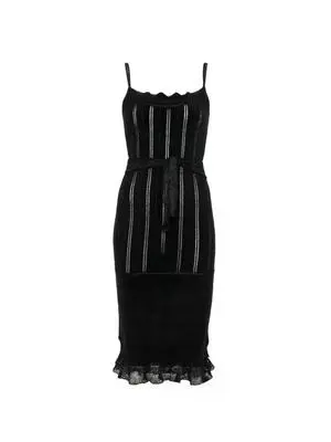 John Galliano 2000s Lace-trim Belted Midi Dress