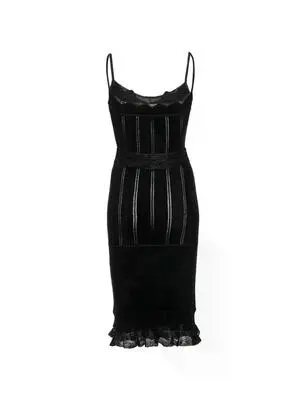 John Galliano 2000s Lace-trim Belted Midi Dress