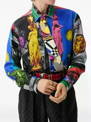 Versace Printed Silk Twill Regular Shirt - Blue