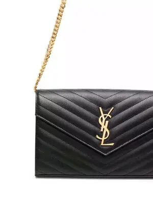 Saint Laurent Classic Cassandre Chain Wallet In Grain De Poudre Leather