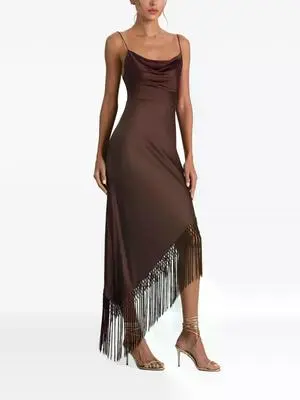 Alice + Olivia Harmony Fringe-trimmed Asymmetrical Dress - Brown
