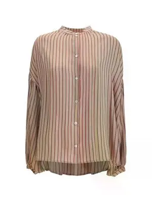 KRISTINA TI Vertical-stripe Gathered-sleeve Shirt - Neutrals