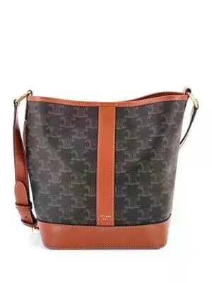 Celine Triomphe Coated Canvas Small Bucket Bag - Brown