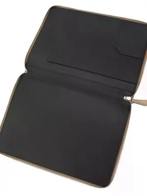 Fendi Leather Document Holder Zip Pouch Clutch Bag