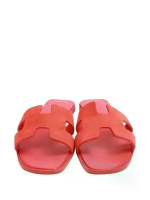 Hermès Suede Oran H Cut-out Sandals - Red