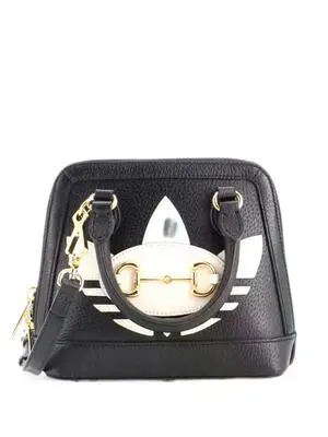 Gucci X Adidas Horsebit 1955 Top Handle Bag Leather With Applique Mini Satchel - Black