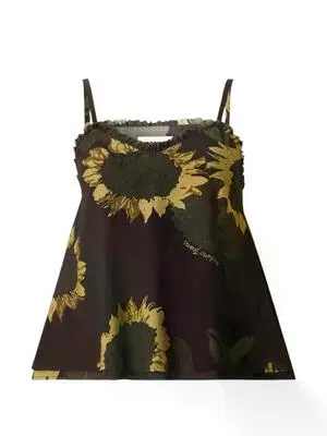 Moschino Floral-print Ruffled Top - Brown