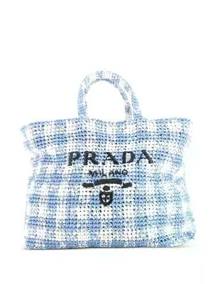 Prada Logo Raffia Large Tote Bag