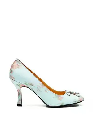 LILI CURIA Babette Floral-print Buckle-detail Pumps - Blue