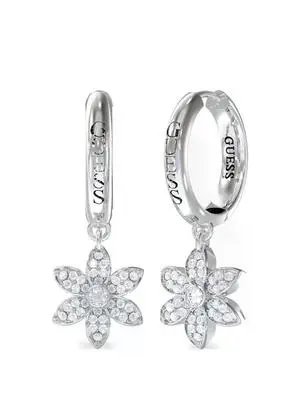 Guess Pavé Flower Huggie Earrings - Silver