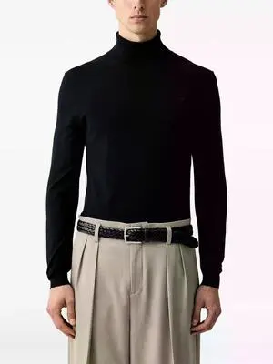 TRUSSARDI Roll-neck Embroidered-logo Sweater - Black