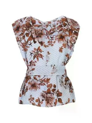 Marella Floral-print Belted Blouse - Blue
