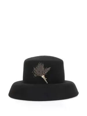 ALEXIA ALVAREZ DE TOLEDO Feather-brooch Wide-brim Hat - Black