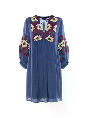 NENETTE Embroidered Balloon-sleeve Mini Dress - Blue