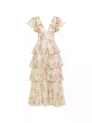 DIVEDIVINE Rebecca Floral-print Ruffled Maxi Dress - Neutrals
