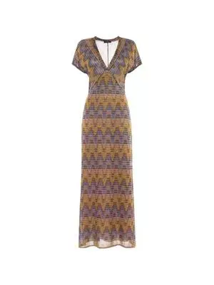 NENETTE Zigzag-knit V-neck Maxi Dress - Brown
