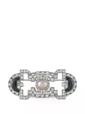 LB EXCLUSIVE Diamond And Onyx Art Deco Brooch