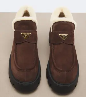 Prada Shearling-lined Suede Ankle Boots