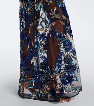 LA FUORI Embellished Floral Mesh Gown