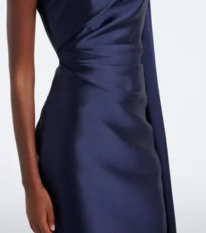 Solace London Veya Pleated One-shoulder Satin Gown