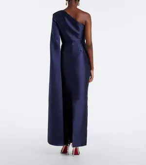 Solace London Veya Pleated One-shoulder Satin Gown