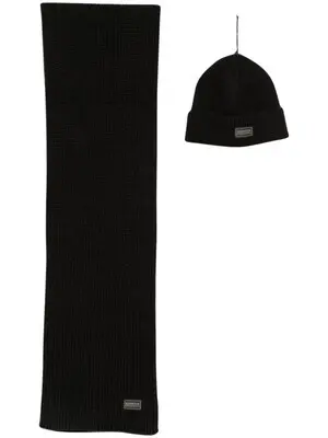 Barbour Sweeper Legacy Logo-patch Scarf And Beanie Hat Set - Black
