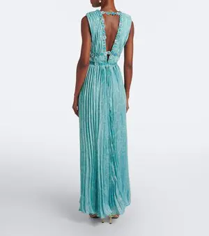LA FUORI Frosted Embellished Floral Silk Gown